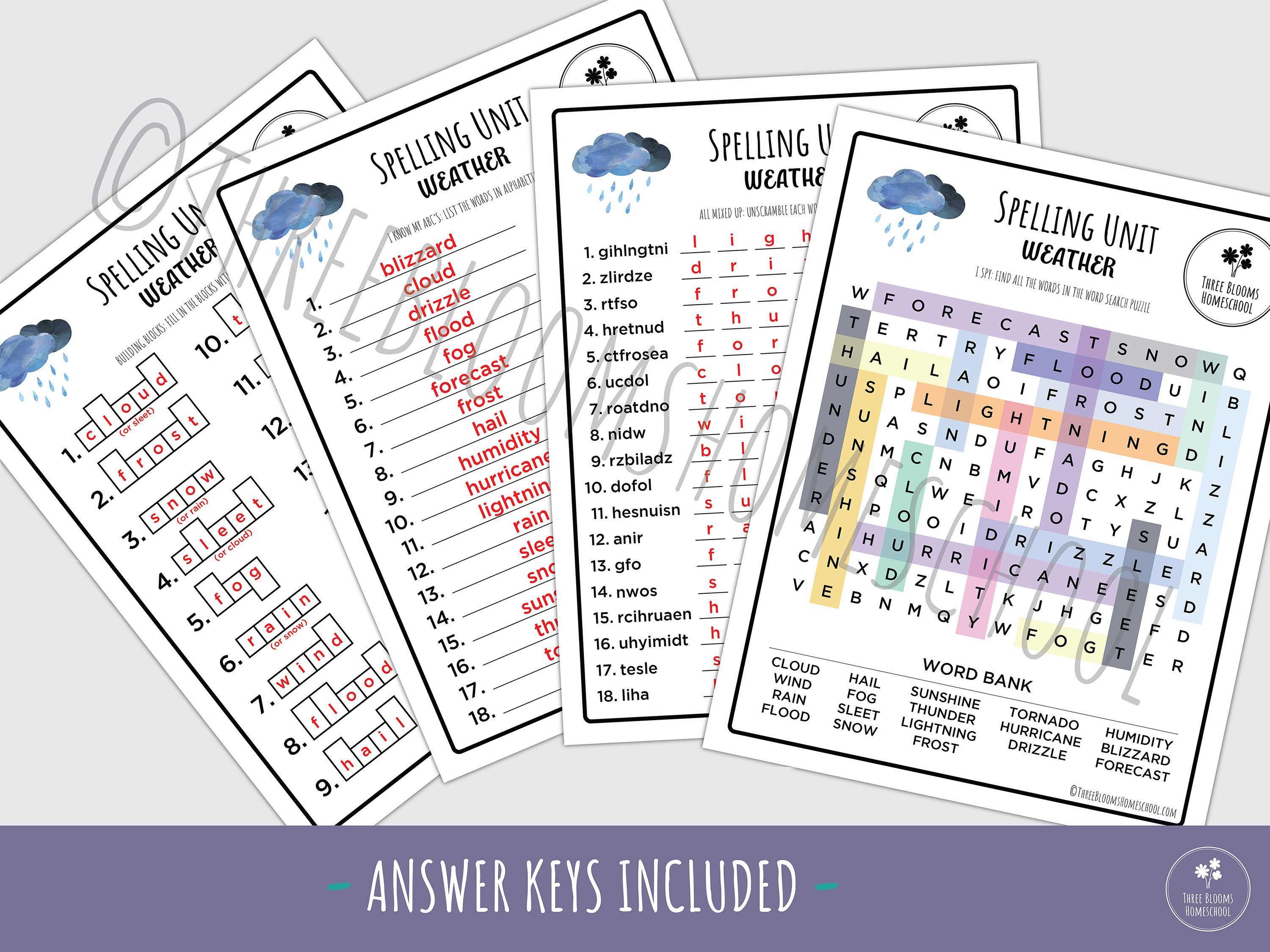 Weather Themed Printable Homeschool Spelling Unit | Printable ...