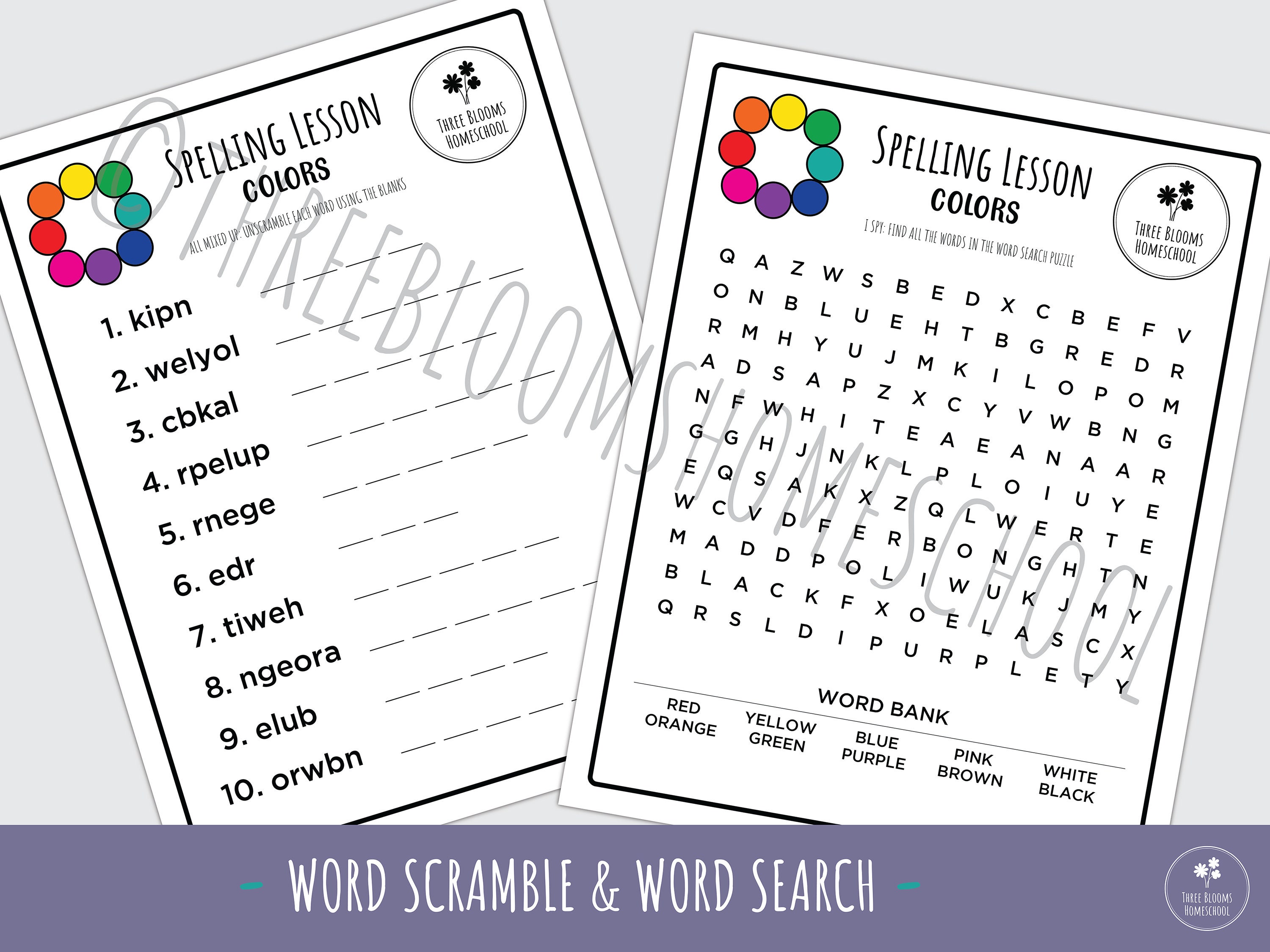 Colors Themed Printable Homeschool Spelling Unit | Printable Homeschool ...