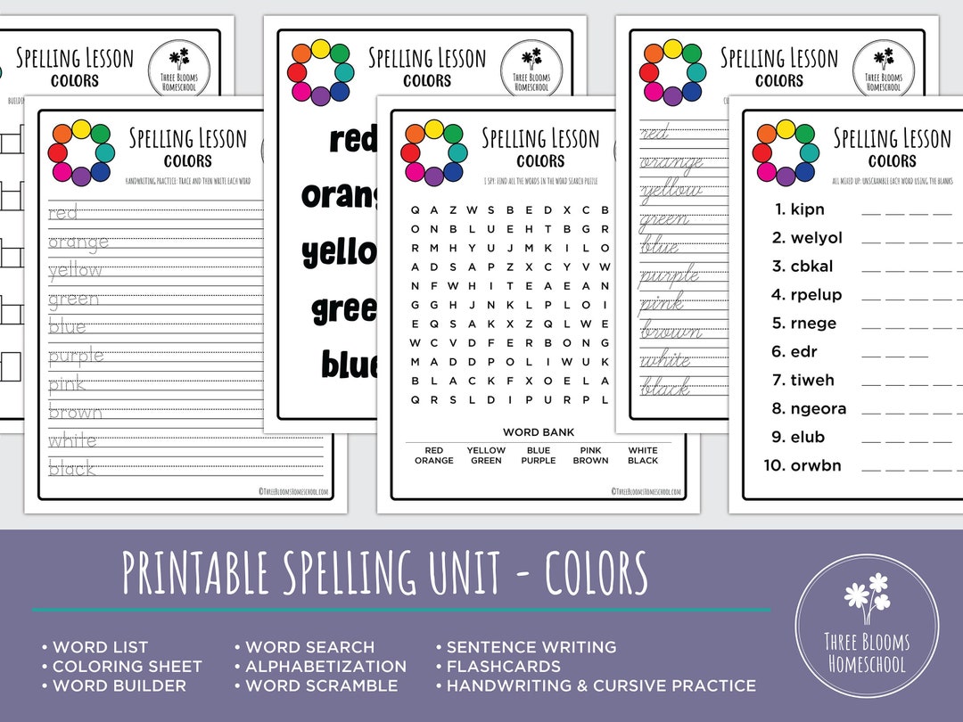 Colors Themed Printable Homeschool Spelling Unit | Printable Homeschool ...
