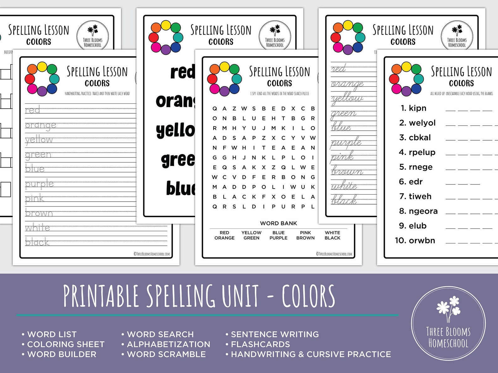 Colors Themed Printable Homeschool Spelling Unit | Printable Homeschool ...
