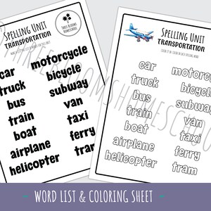 Transportation Themed Printable Homeschool Spelling Unit | Printable ...
