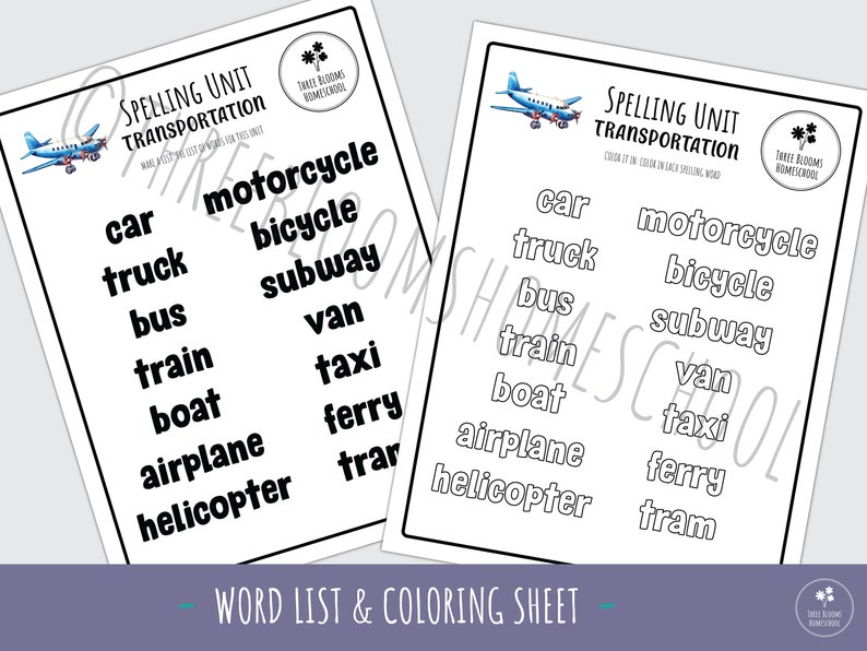Transportation Themed Printable Homeschool Spelling Unit | Printable ...