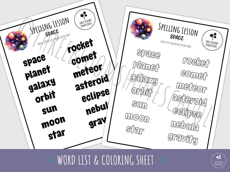 Space Themed Printable Homeschool Spelling Unit | Printable Homeschool ...