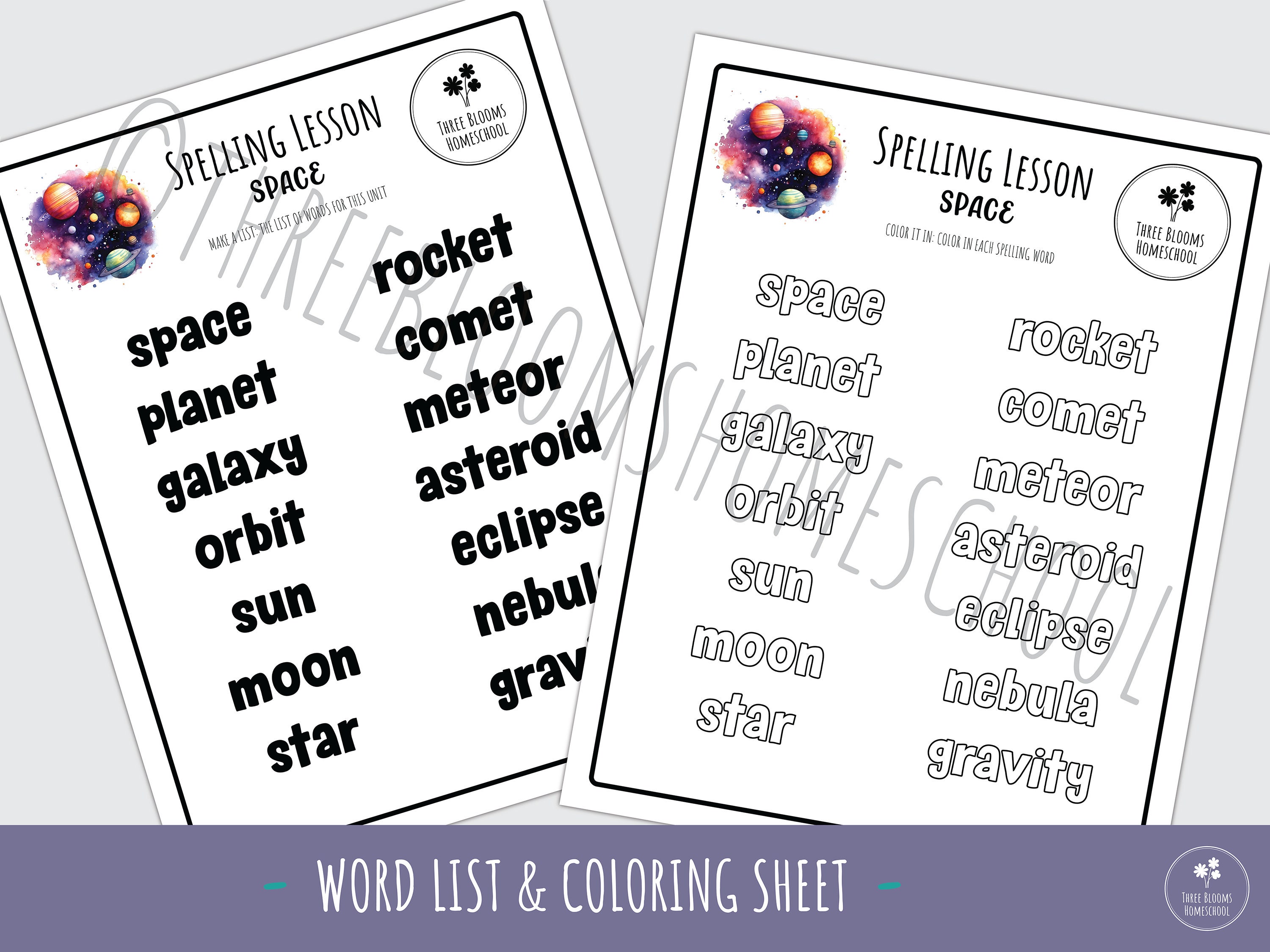 Space Themed Printable Homeschool Spelling Unit | Printable Homeschool ...