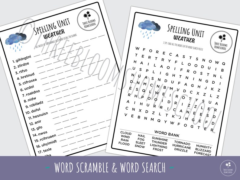 Weather Themed Printable Homeschool Spelling Unit | Printable ...