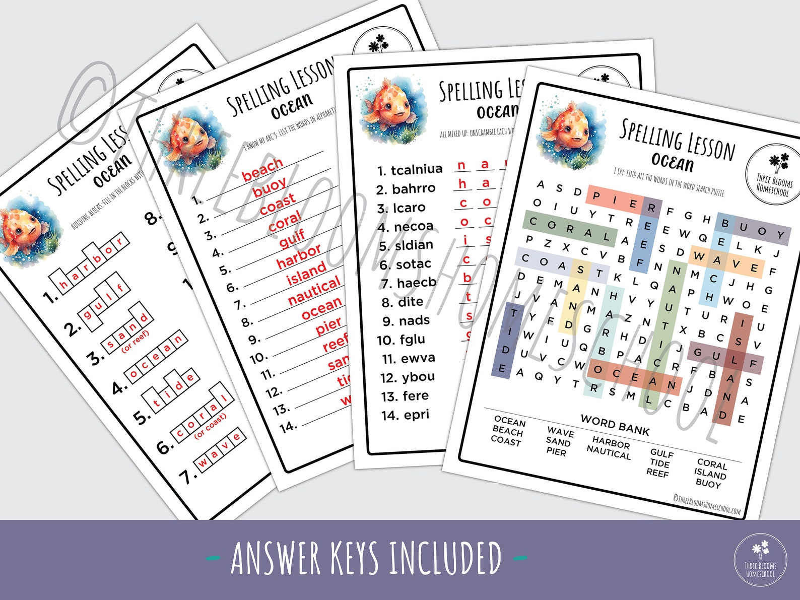 Ocean Themed Printable Homeschool Spelling Unit Printable Homeschool ...