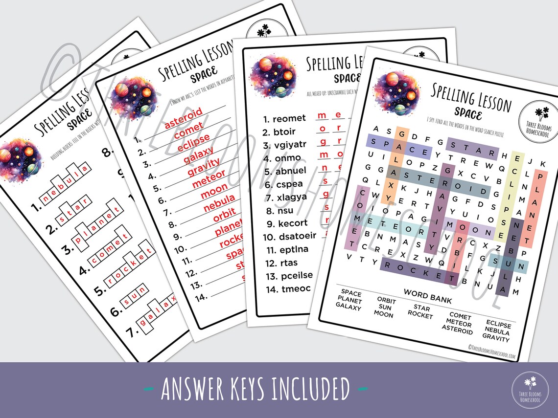 Space Themed Printable Homeschool Spelling Unit Printable Homeschool ...