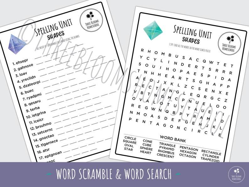 Shapes Themed Printable Homeschool Spelling Unit Printable Homeschool ...