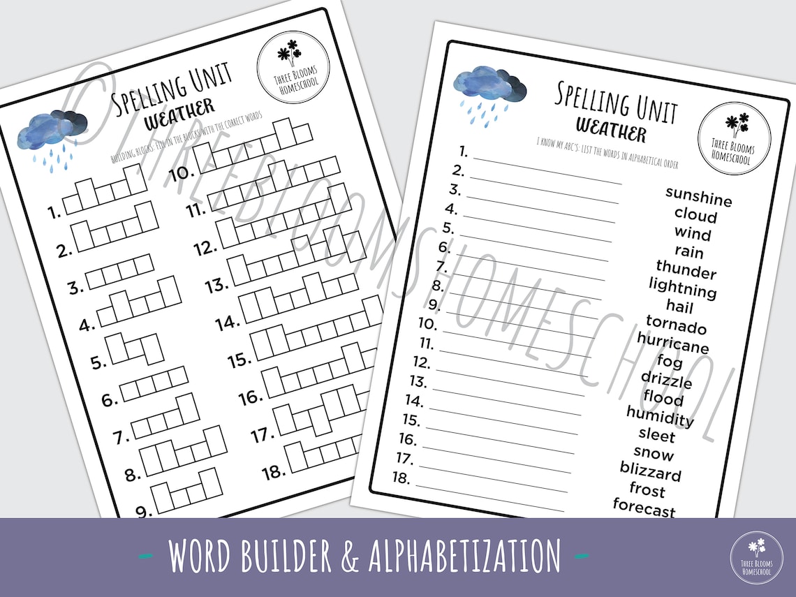 Weather Themed Printable Homeschool Spelling Unit | Printable ...