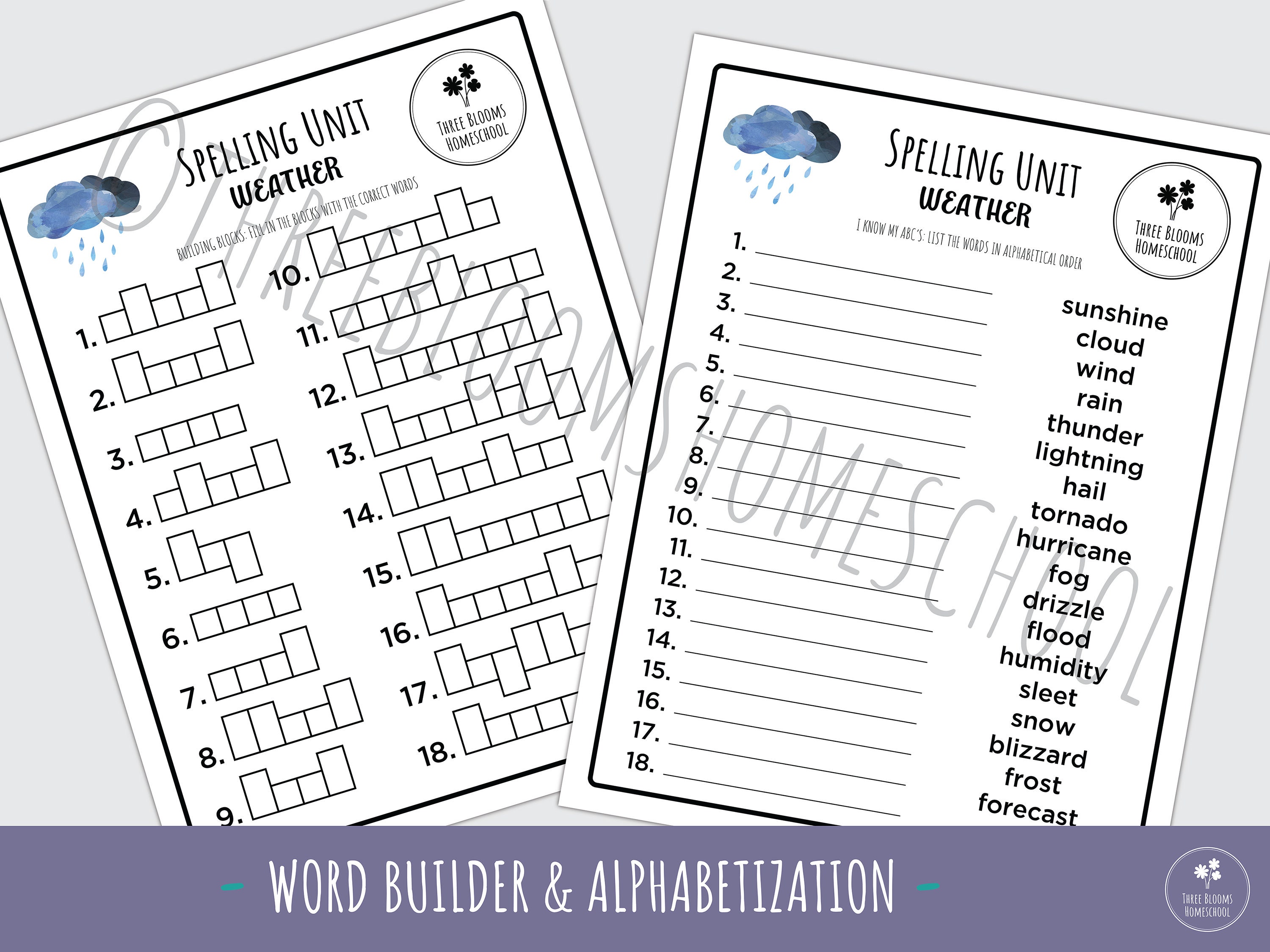 Weather Themed Printable Homeschool Spelling Unit | Printable ...