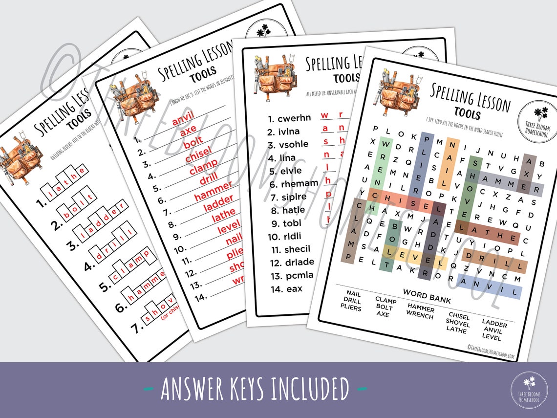 Tools Themed Printable Homeschool Spelling Unit Printable Homeschool ...
