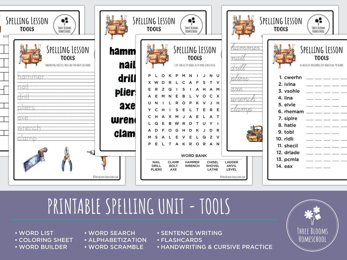 Tools Themed Printable Homeschool Spelling Unit Printable Homeschool ...