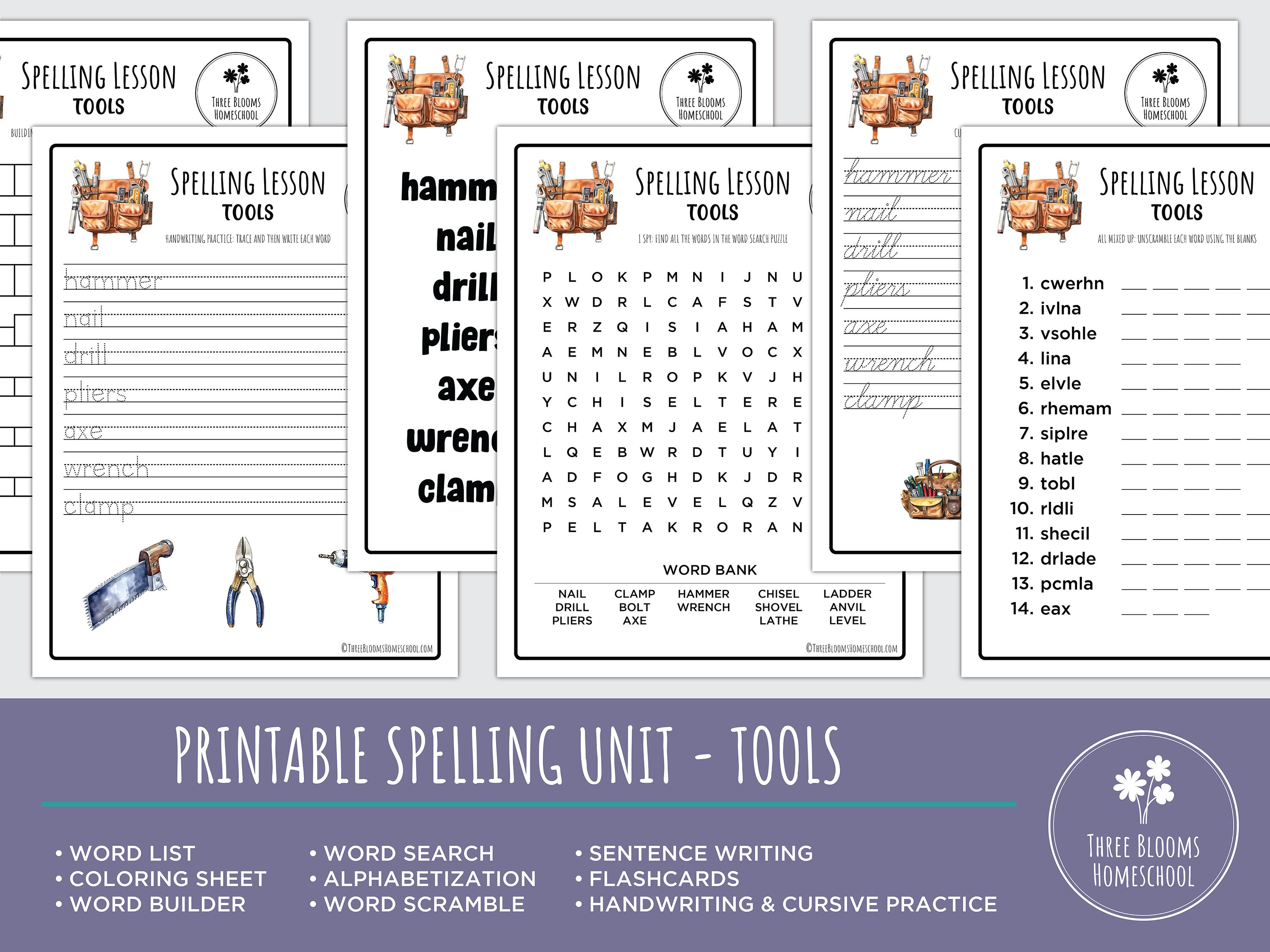 Tools Themed Printable Homeschool Spelling Unit | Printable Homeschool ...
