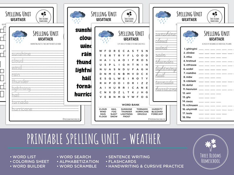 Weather Themed Printable Homeschool Spelling Unit | Printable ...