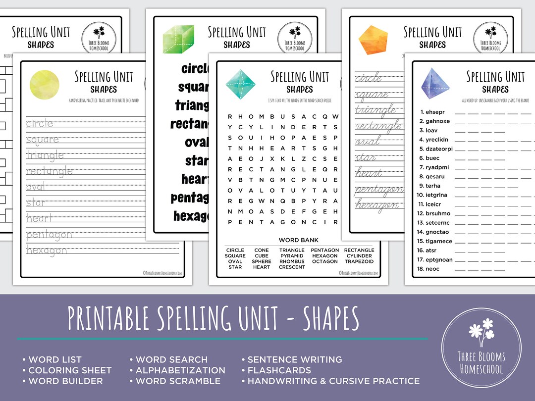 Shapes Themed Printable Homeschool Spelling Unit | Printable Homeschool ...