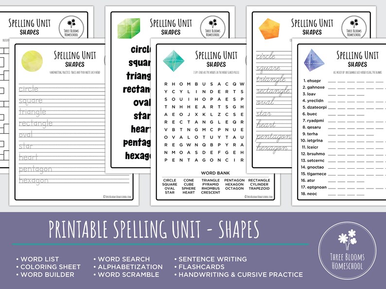 Shapes Themed Printable Homeschool Spelling Unit | Printable Homeschool ...