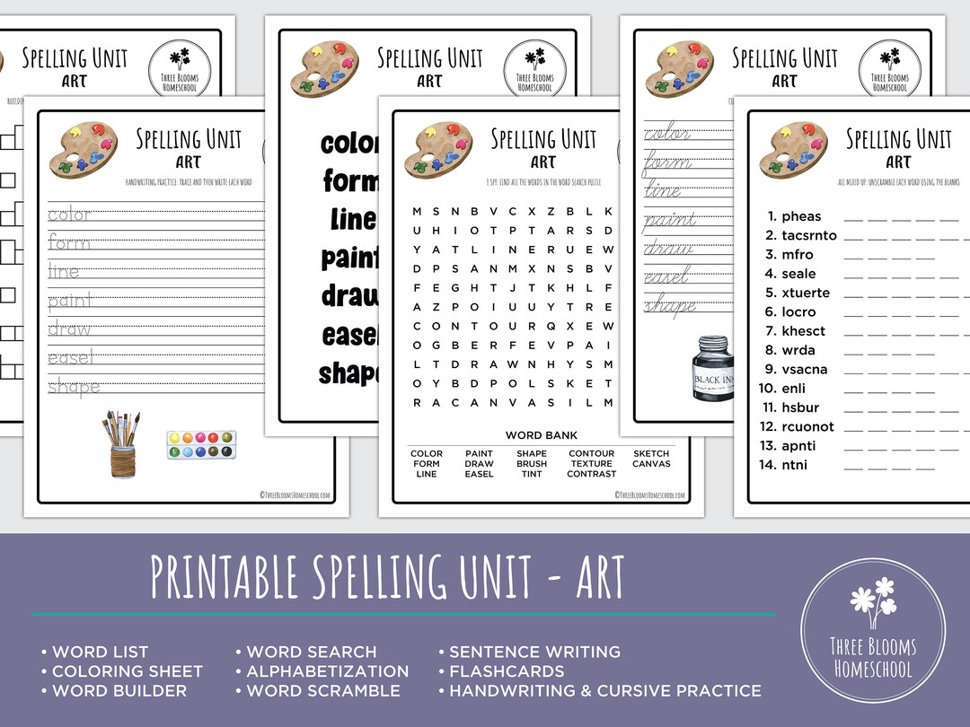 Art Themed Printable Homeschool Spelling Unit | Printable Homeschool ...
