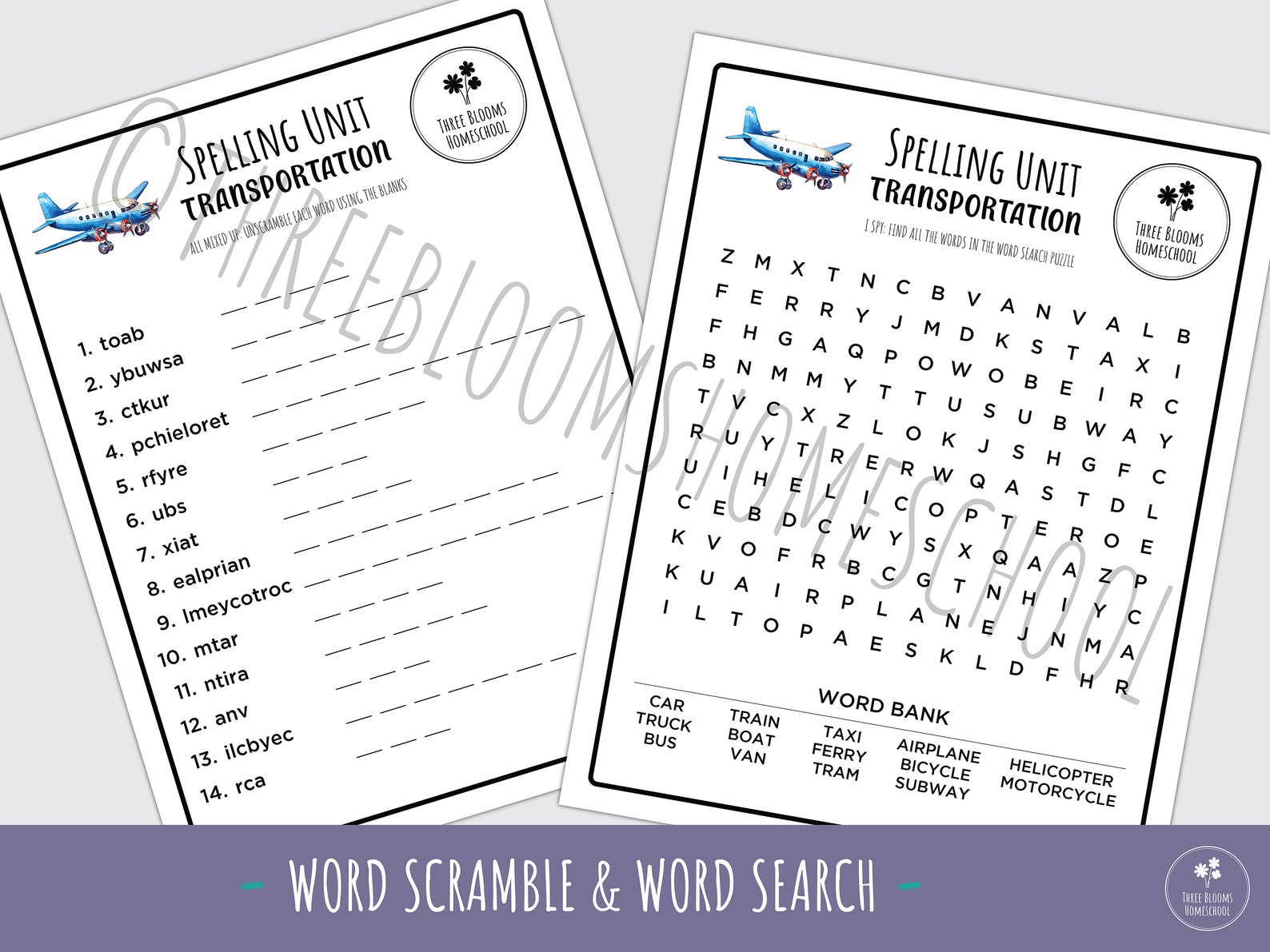 Transportation Themed Printable Homeschool Spelling Unit | Printable ...
