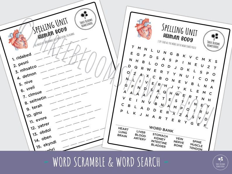 Human Body Themed Printable Homeschool Spelling Unit | Printable ...