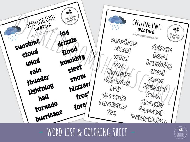 Weather Themed Printable Homeschool Spelling Unit | Printable ...