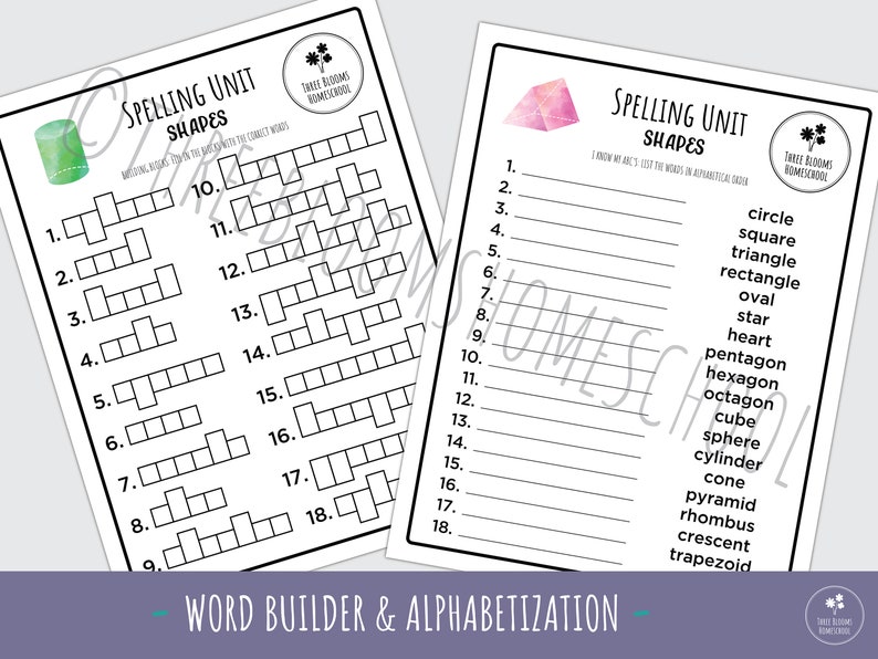 Shapes Themed Printable Homeschool Spelling Unit | Printable Homeschool ...