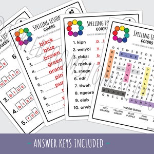 Colors Spelling Unit: Homeschool Printable Worksheets (digital Download ...