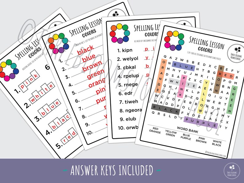 Colors Themed Printable Homeschool Spelling Unit | Printable Homeschool ...