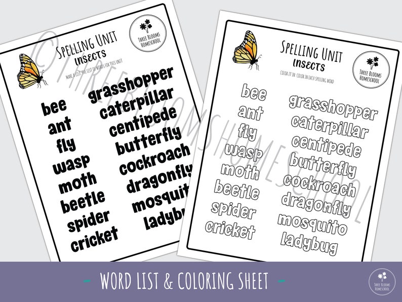 Insects Themed Printable Homeschool Spelling Unit | Printable ...
