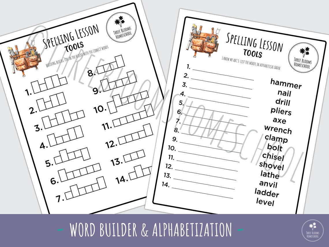 Tools Themed Printable Homeschool Spelling Unit Printable Homeschool ...