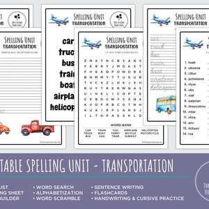 Transportation Themed Printable Homeschool Spelling Unit | Printable ...