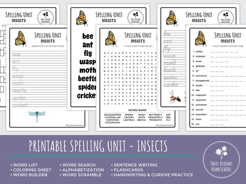 Insects Themed Printable Homeschool Spelling Unit | Printable ...