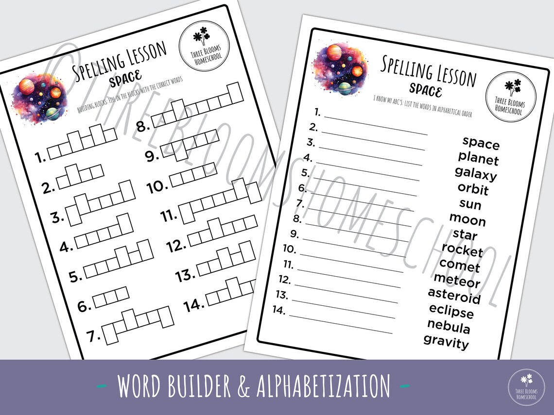 Space Themed Printable Homeschool Spelling Unit Printable Homeschool ...