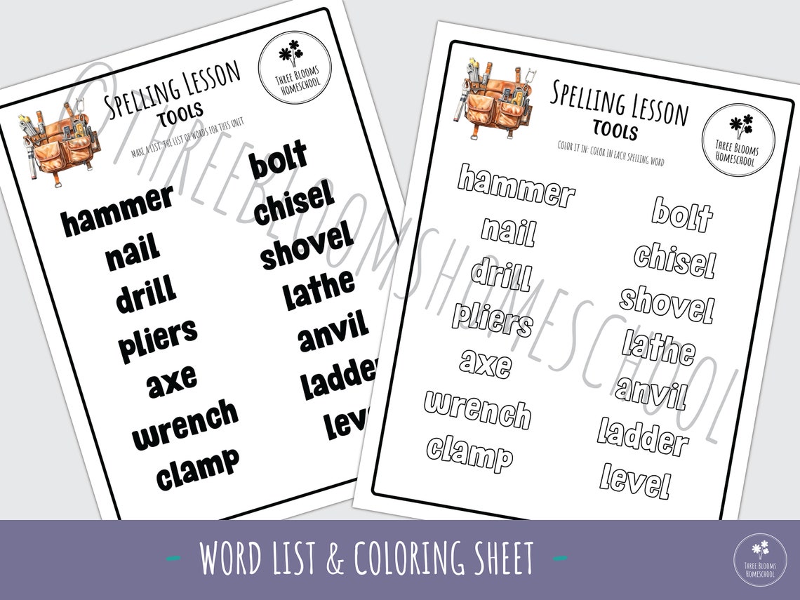 Tools Themed Printable Homeschool Spelling Unit Printable Homeschool ...