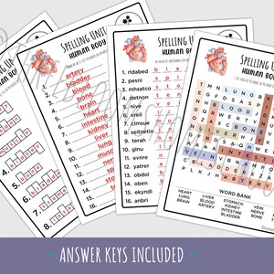 Human Body Themed Printable Homeschool Spelling Unit | Printable ...