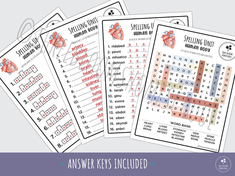 Human Body Themed Printable Homeschool Spelling Unit | Printable ...