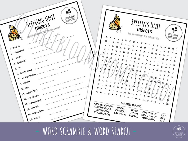 Insects Themed Printable Homeschool Spelling Unit | Printable ...