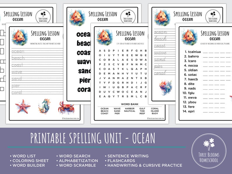 Ocean Themed Printable Homeschool Spelling Unit | Printable Homeschool ...