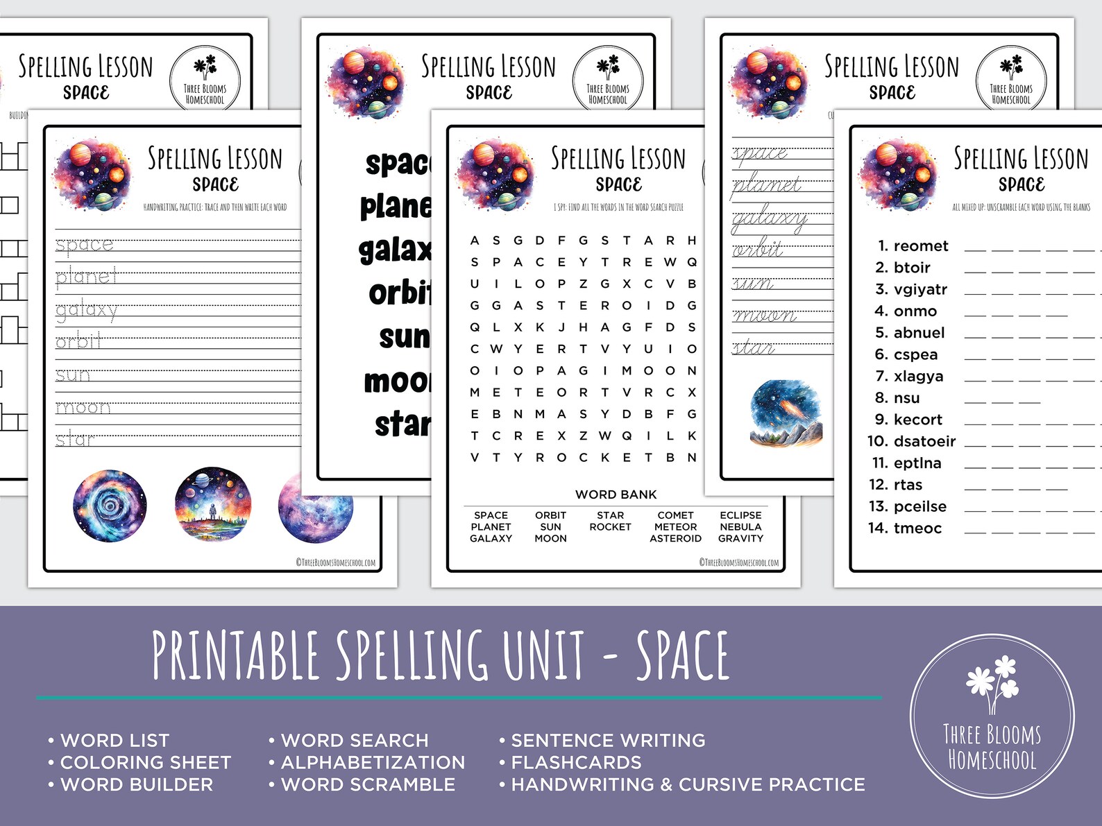 Space Themed Printable Homeschool Spelling Unit | Printable Homeschool ...