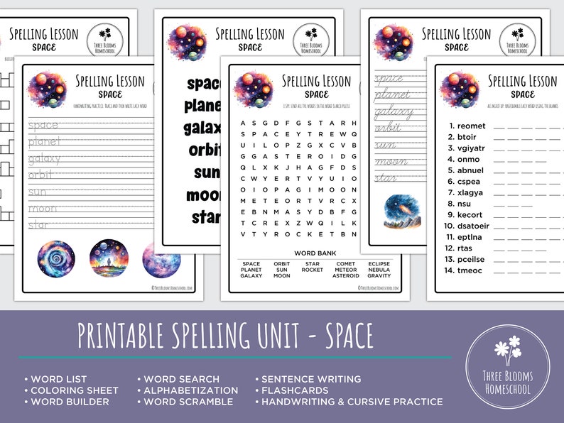 Space Themed Printable Homeschool Spelling Unit | Printable Homeschool ...
