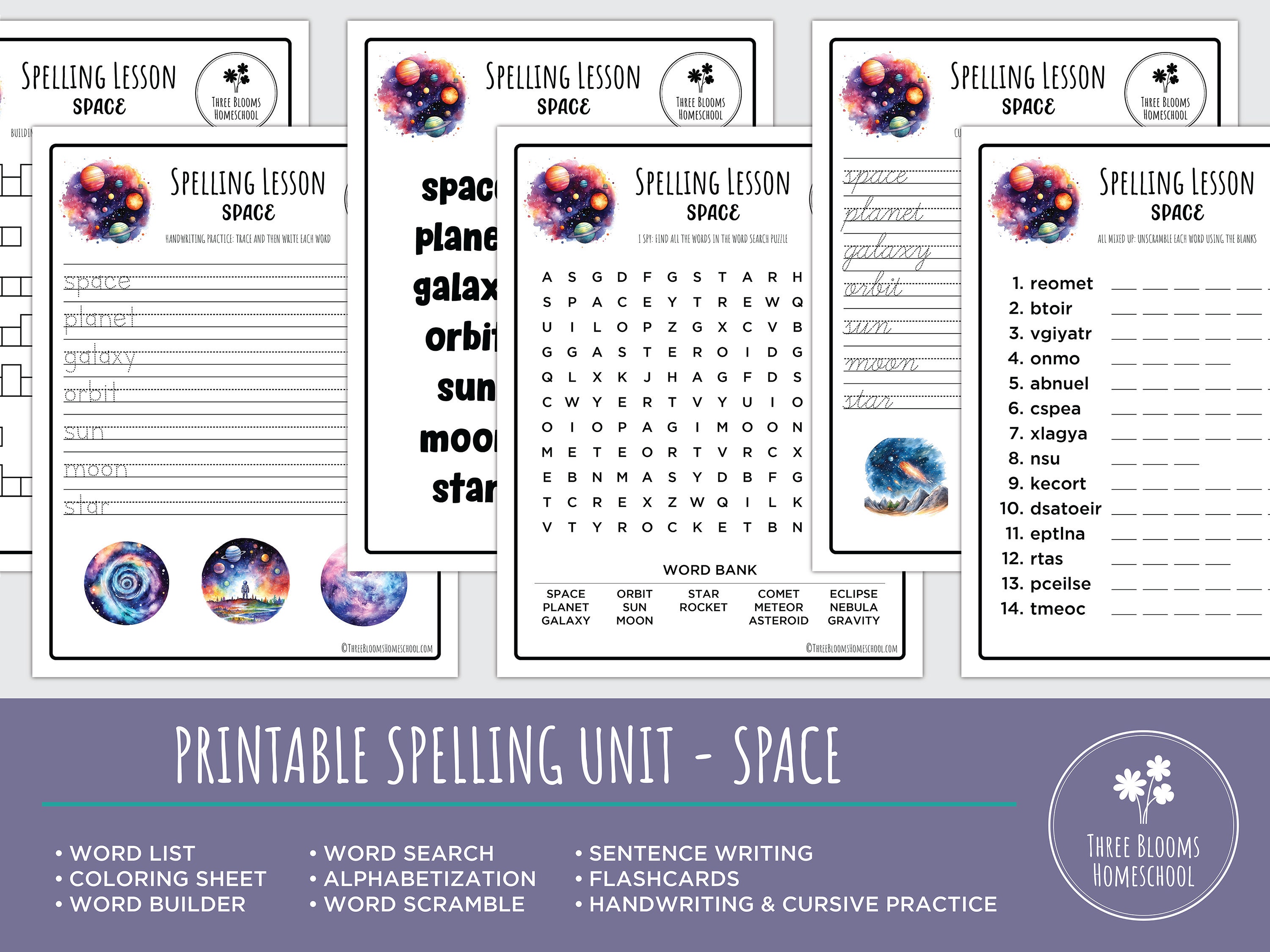Space Themed Printable Homeschool Spelling Unit | Printable Homeschool ...