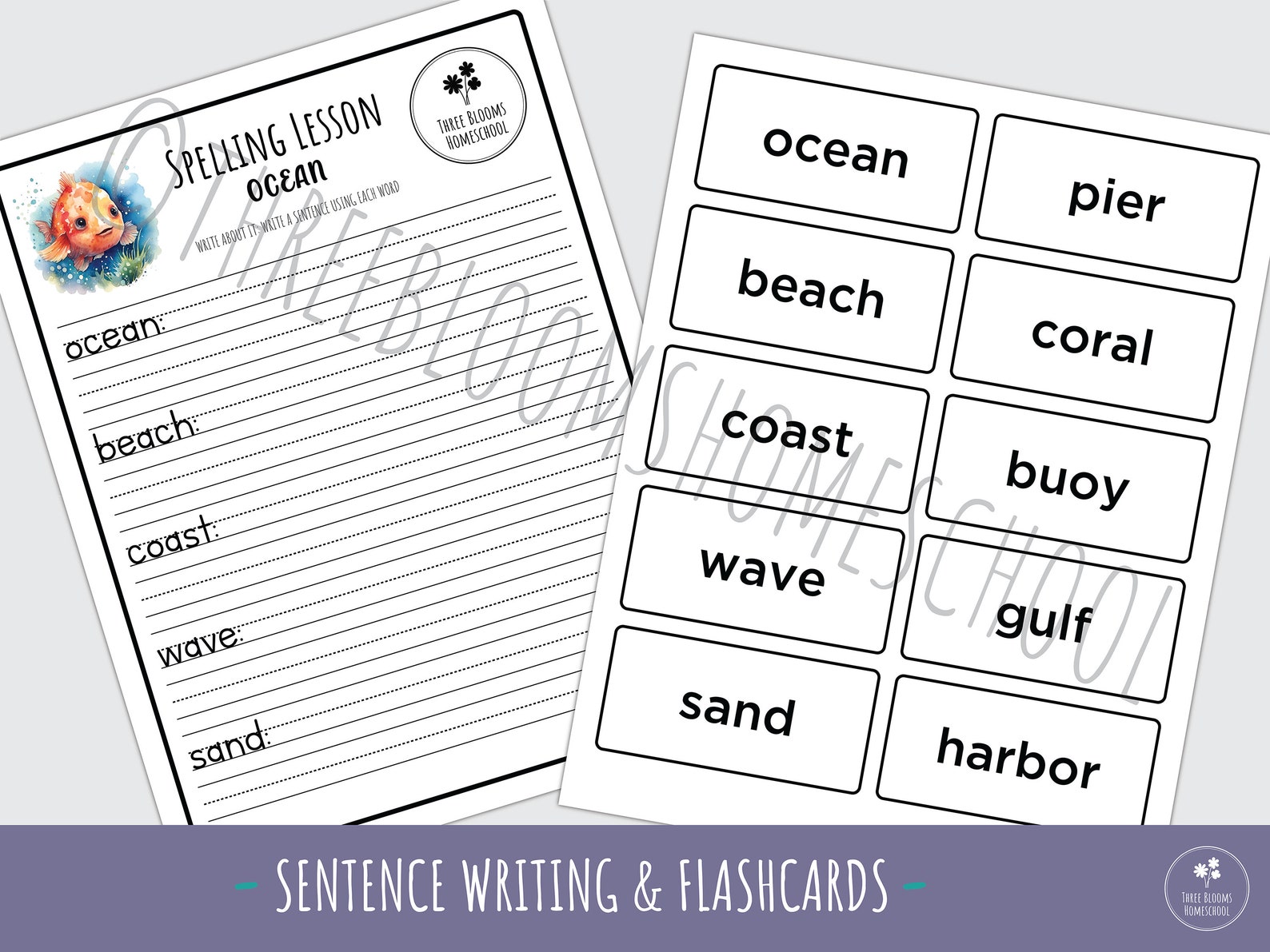 Ocean Themed Printable Homeschool Spelling Unit Printable Homeschool ...