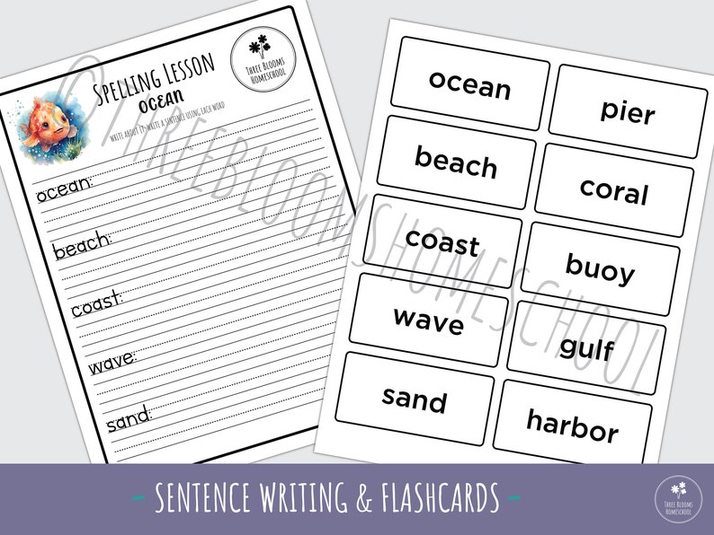 Ocean Themed Printable Homeschool Spelling Unit Printable Homeschool ...