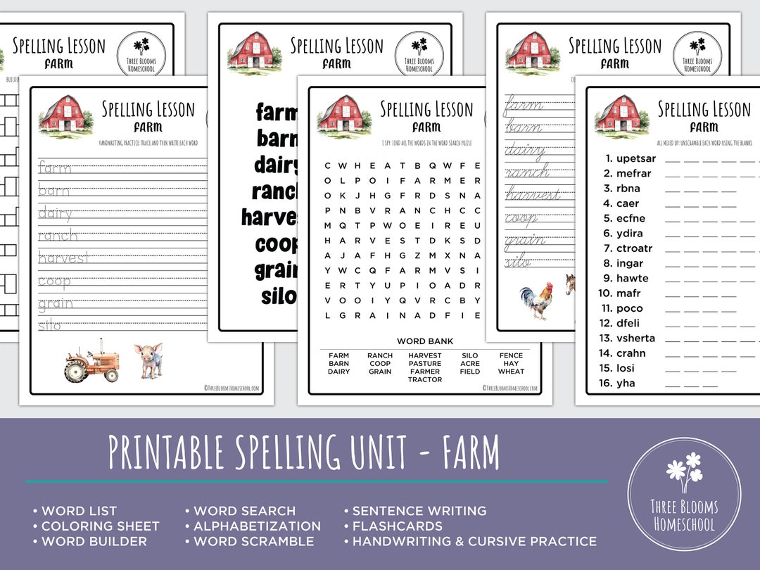 Farm Themed Printable Homeschool Spelling Unit | Printable Homeschool ...