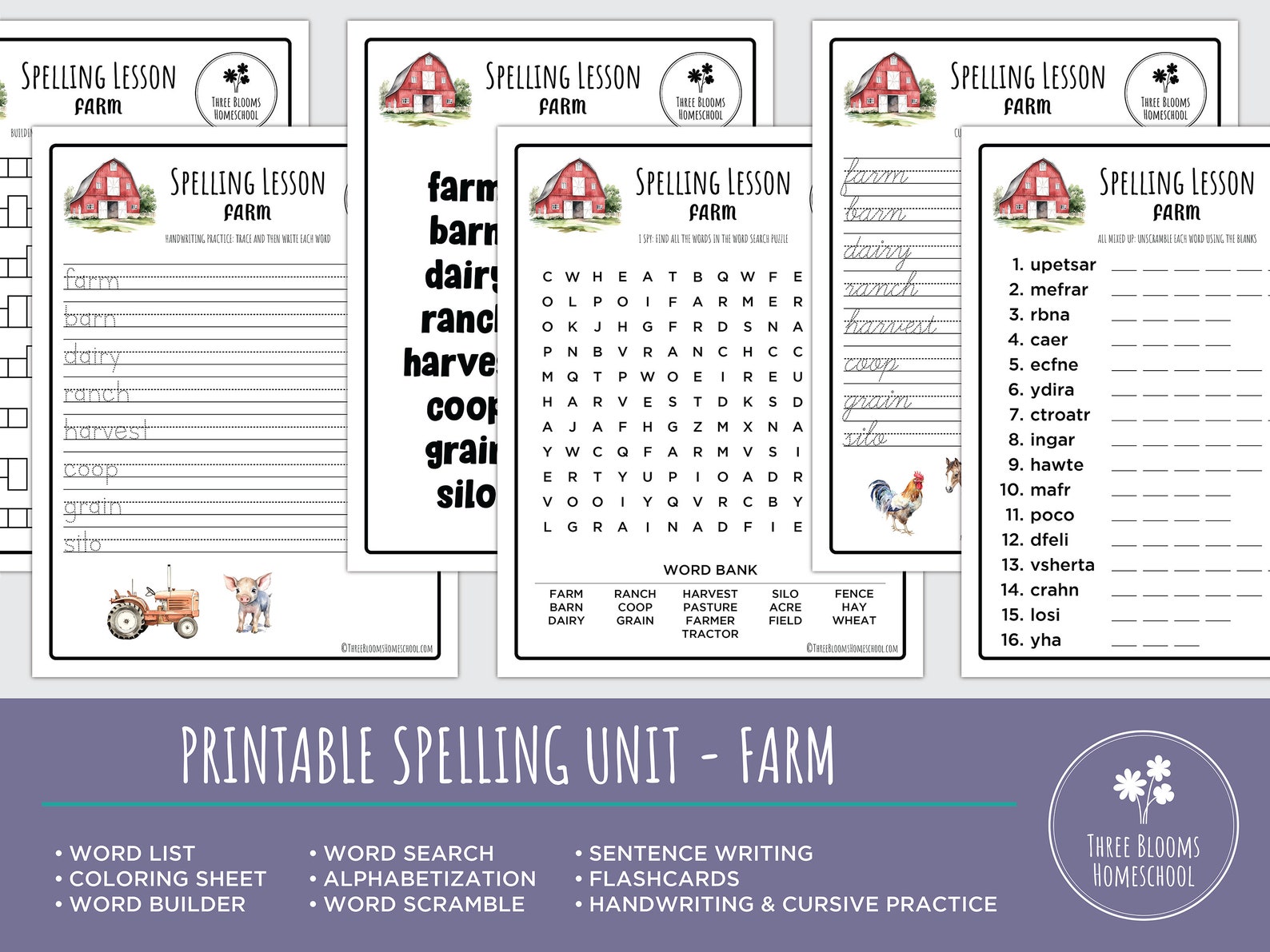 Farm Themed Printable Homeschool Spelling Unit | Printable Homeschool ...