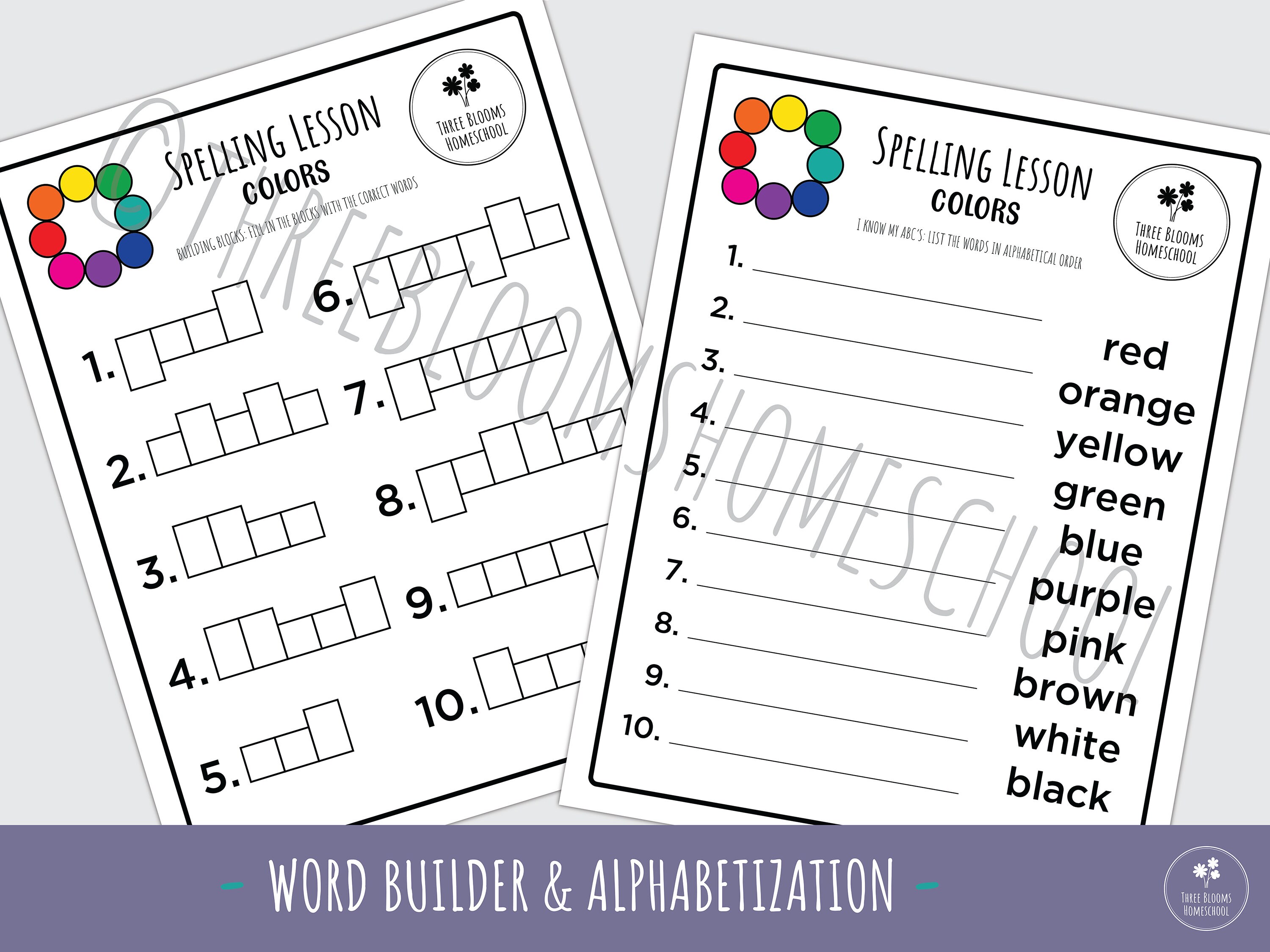 Colors Themed Printable Homeschool Spelling Unit | Printable Homeschool ...