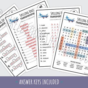 Transportation Themed Printable Homeschool Spelling Unit | Printable ...