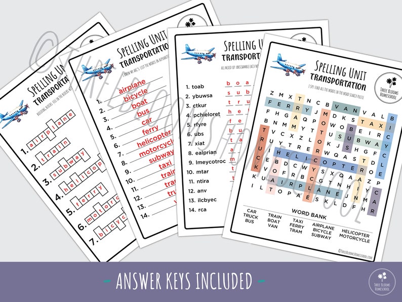 Transportation Themed Printable Homeschool Spelling Unit | Printable ...