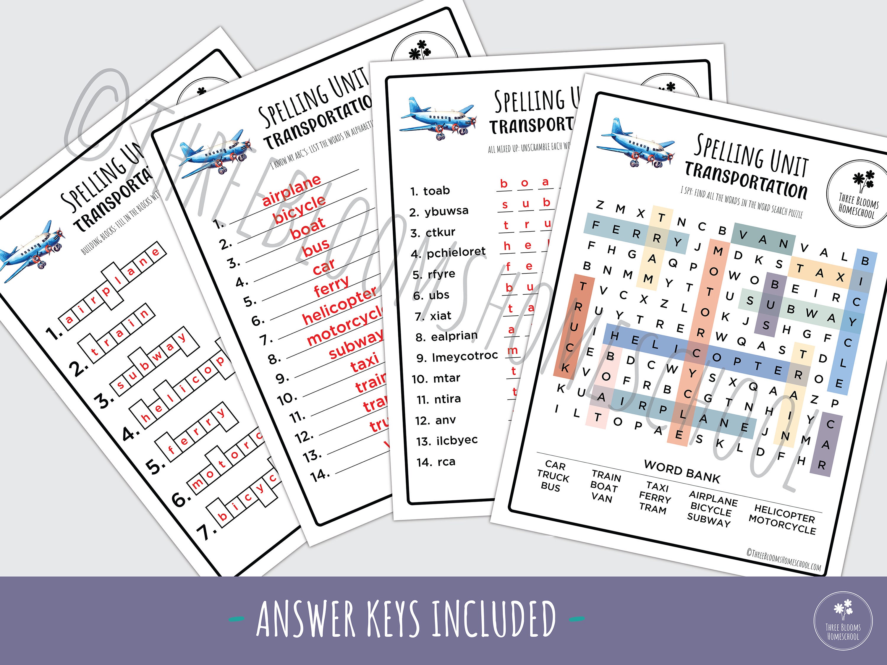 Transportation Themed Printable Homeschool Spelling Unit | Printable ...