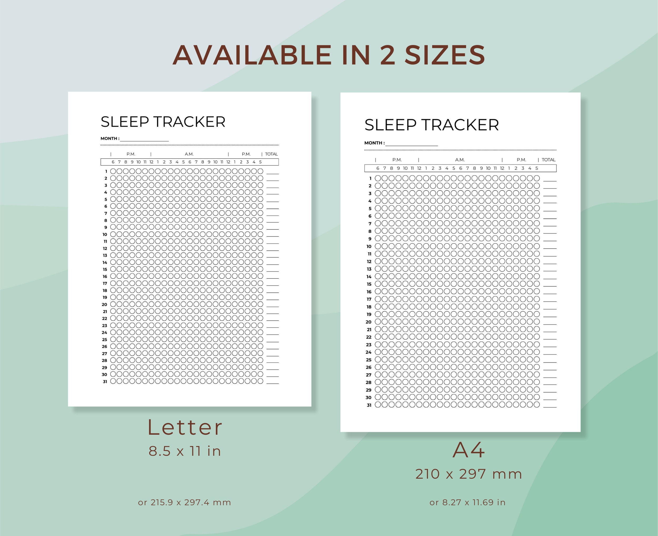Printable Sleep Tracker, A4 Letter Size, Monthly Sleep Log, 31-day ...