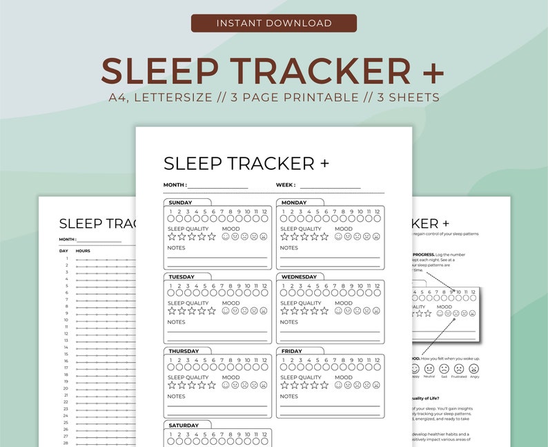 Printable Sleep Tracker Plus, A4 Letter Size, Mood Tracker, Sleep ...